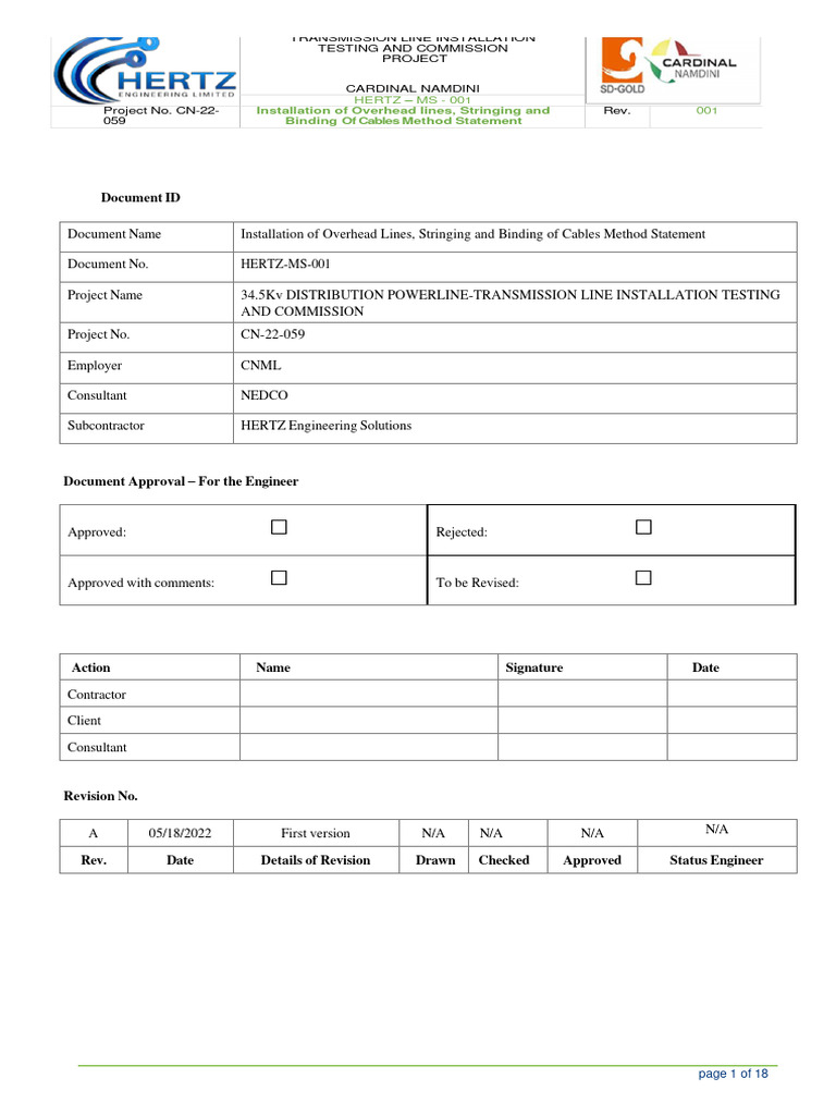 Installation of Overhead Lines, Stringing and Binding of Cables | PDF ...