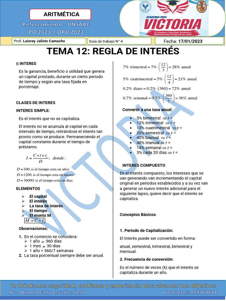 Regla de Interes Preuniversitario | PDF | Interés | Interés compuesto