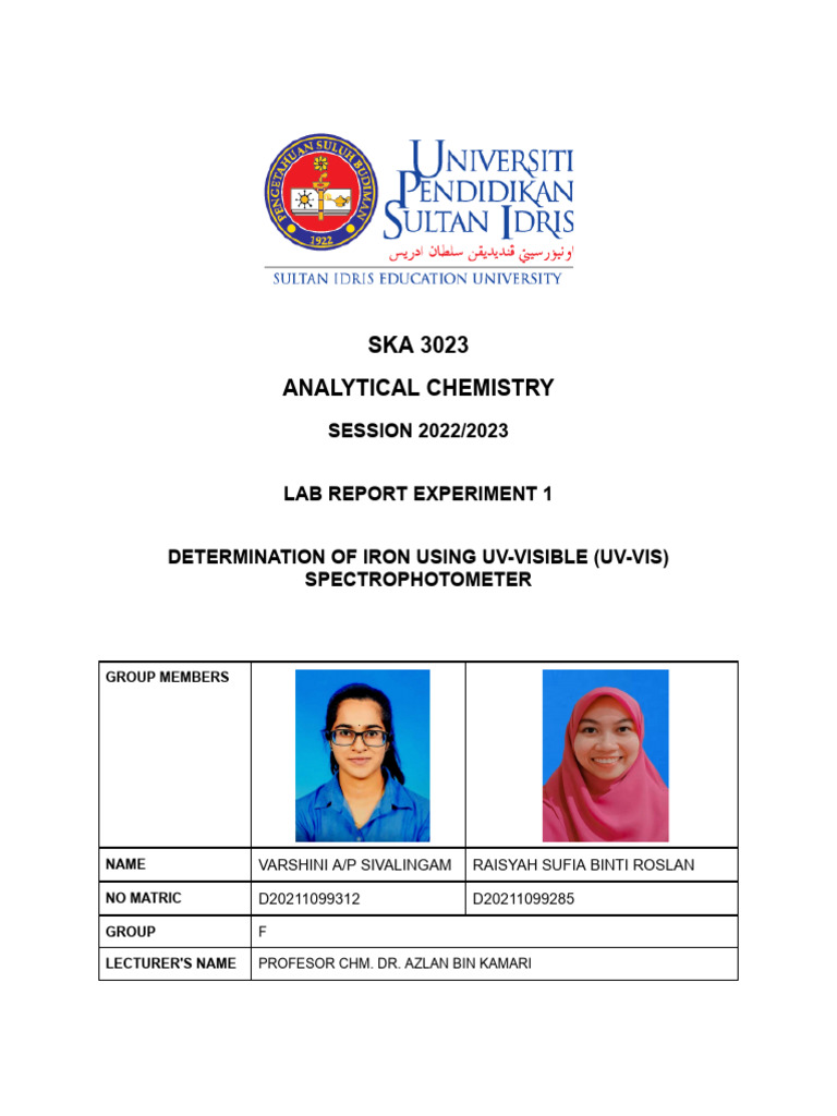Analytical Chemistry Lab Report | PDF | Ultraviolet–Visible Spectroscopy | Spectrophotometry