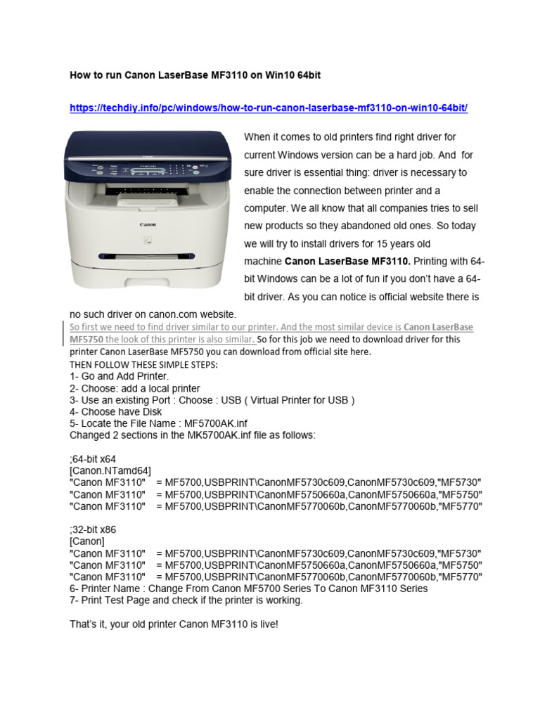 How To Run MF3110 On Win10 - 64bit | PDF