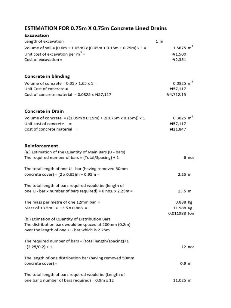 Cost Estimation for Lined Drains | PDF | Concrete | Tonne