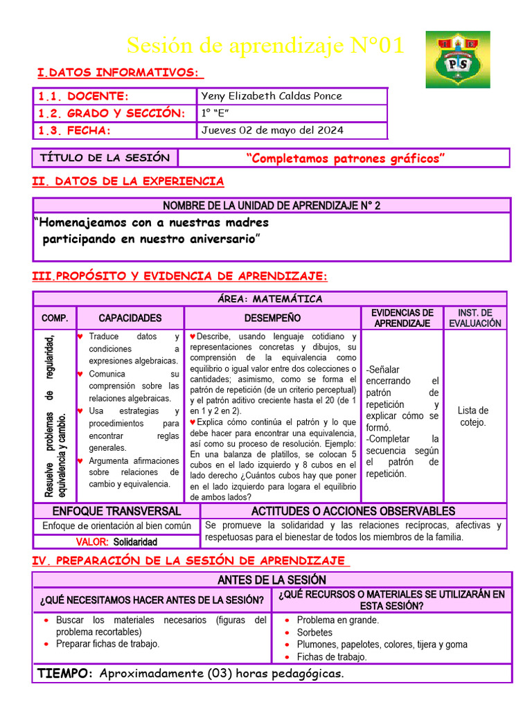 Sesión Completamos Patrones Gráficos | PDF | Aprendizaje | Modificación de comportamiento