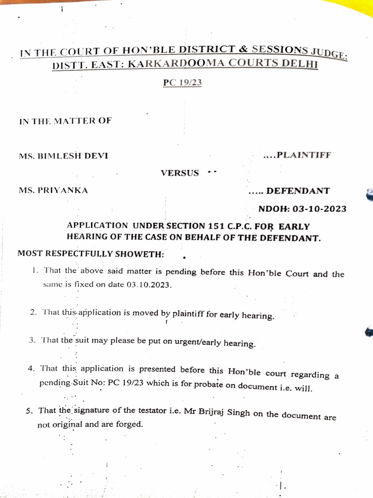 Application For Early Hearing | PDF | Courts | Common Law