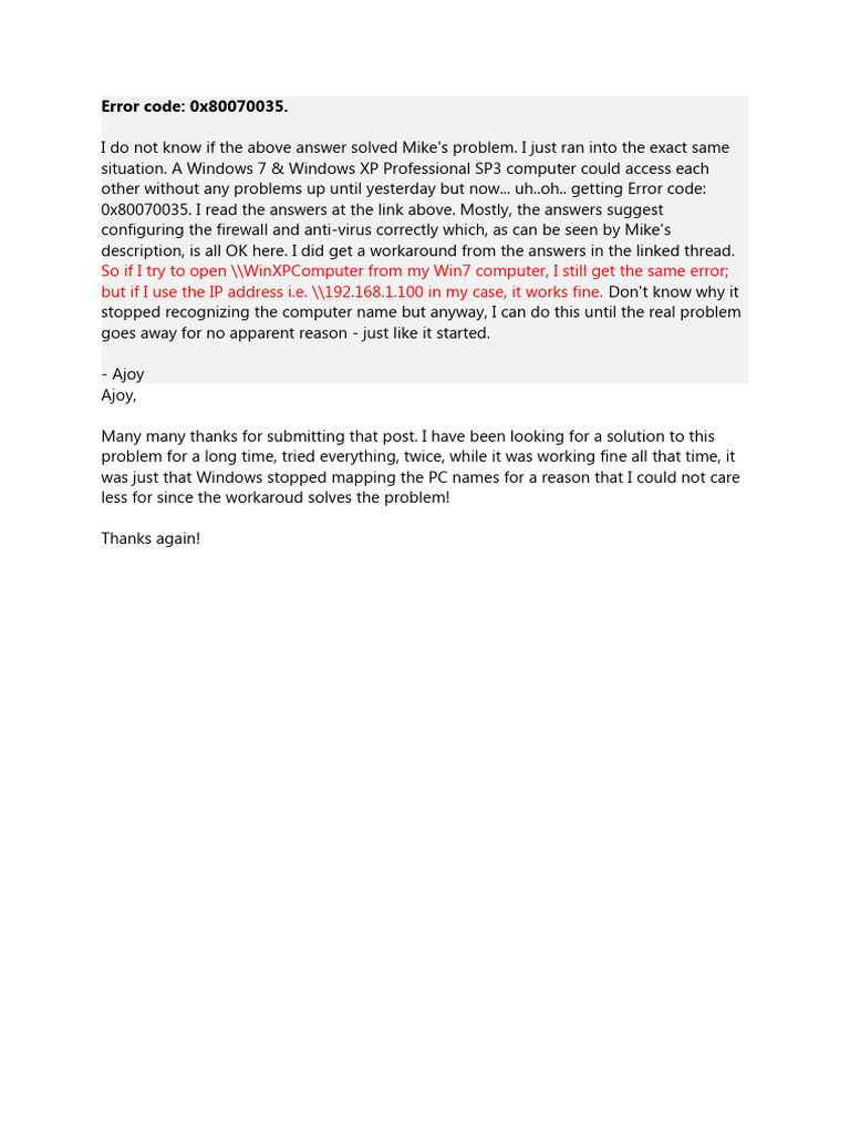Fix Error 0x80070035 on Windows 7/XP | PDF