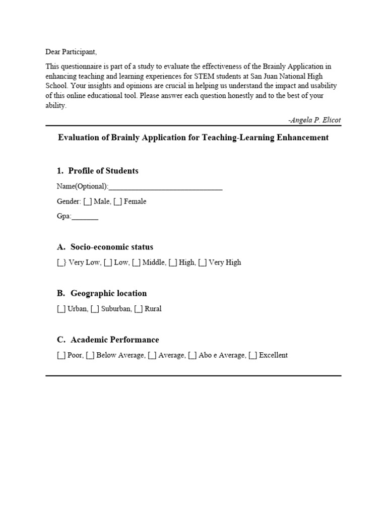 Sample of Research Questionaire | Download Free PDF | Usability ...