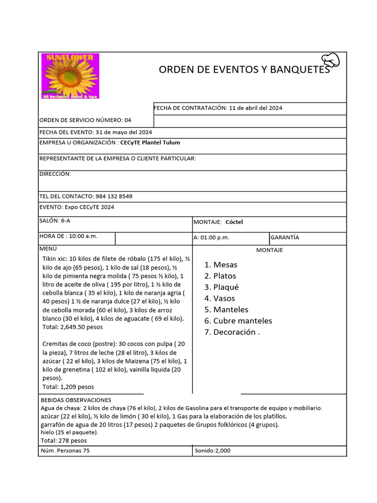 Orden de Banquetes | PDF | Alimentos | Cocina
