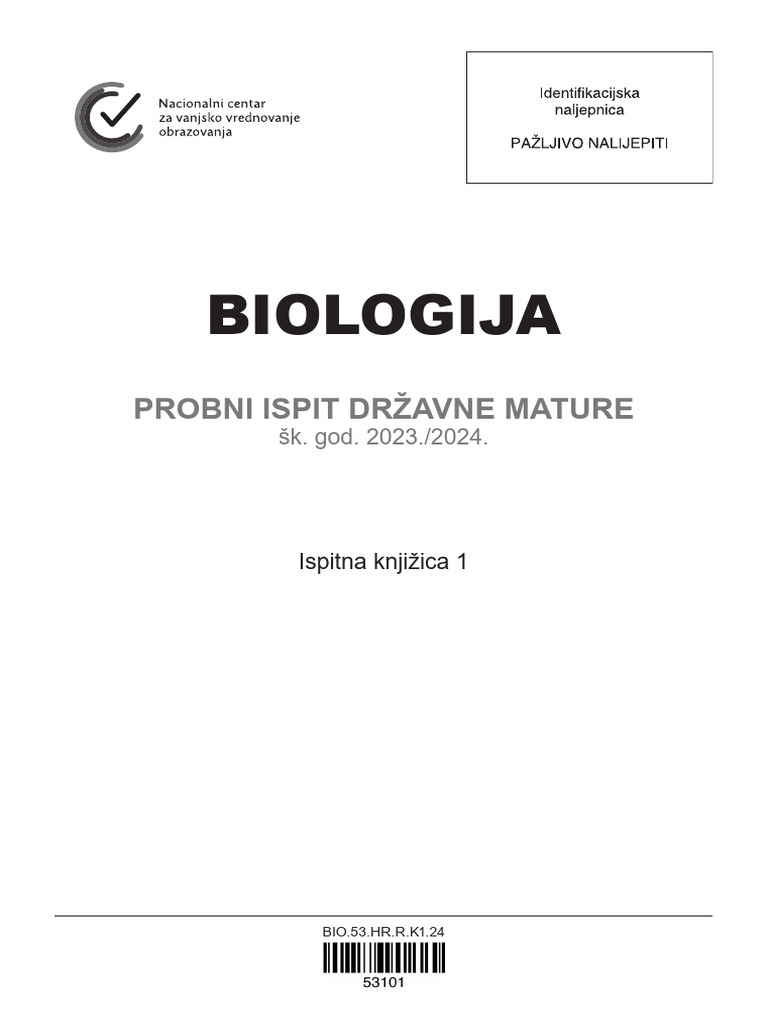 Biologija: Probni Ispit Državne Mature | PDF