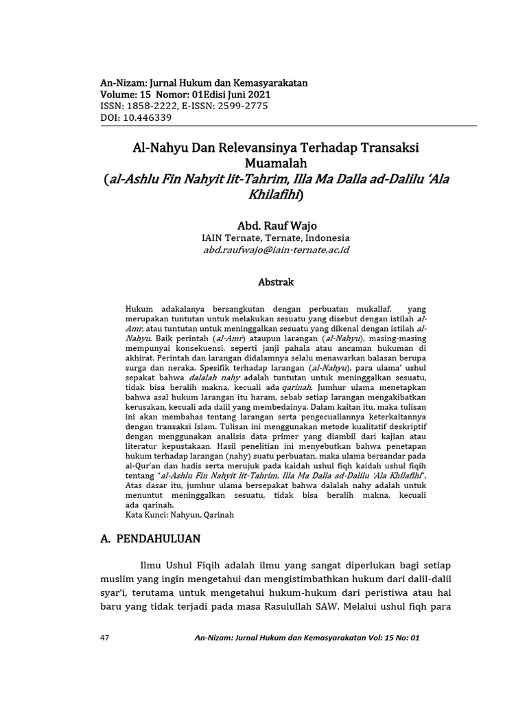 Jurnal Annizam Vol.15 No 1 2021 | PDF