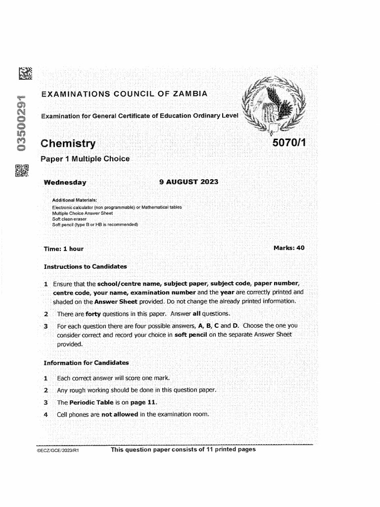 Chemistry 2023 Paper 1 Gce | PDF