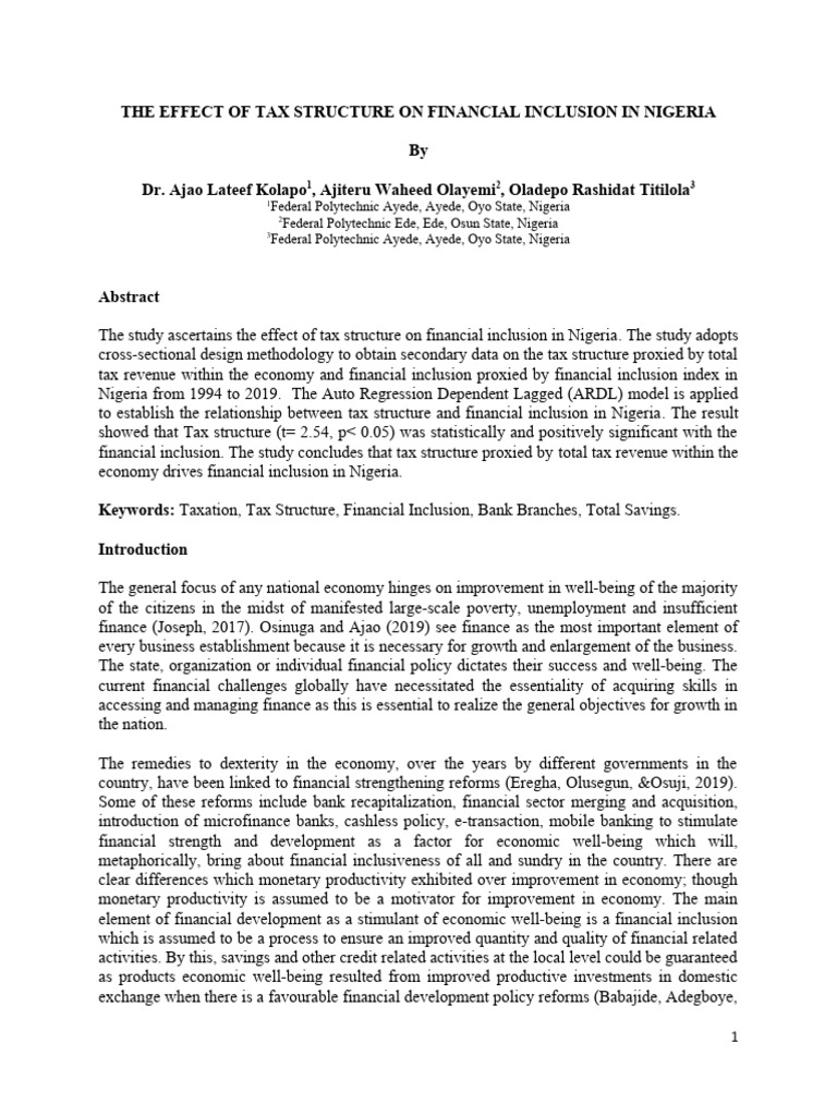 Tax Structure's Impact on Nigeria's Financial Inclusion | PDF ...