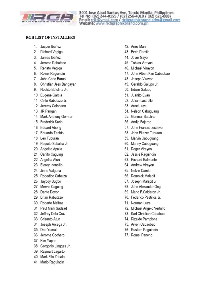 RGB Installers January 2024 | PDF