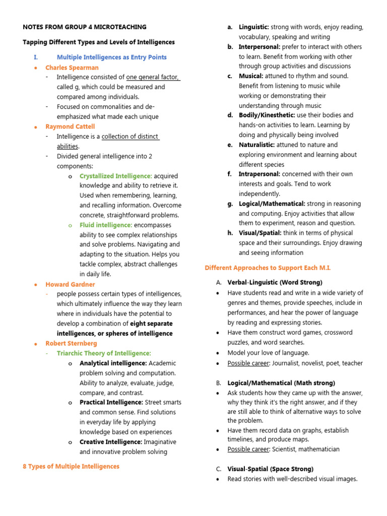 N5 - Group 5 Microteaching - Tapping Different Types and Levels of Intelligences | PDF ...