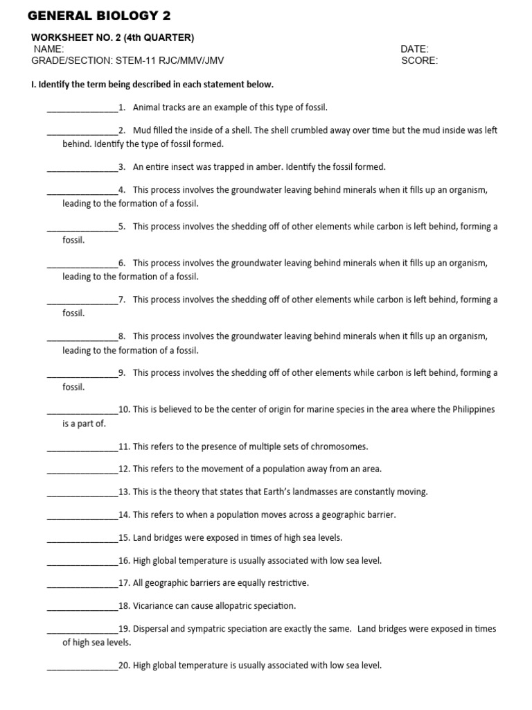 Gen Bio 2 Worksheet 2 4th | PDF | Earth Sciences | Biology
