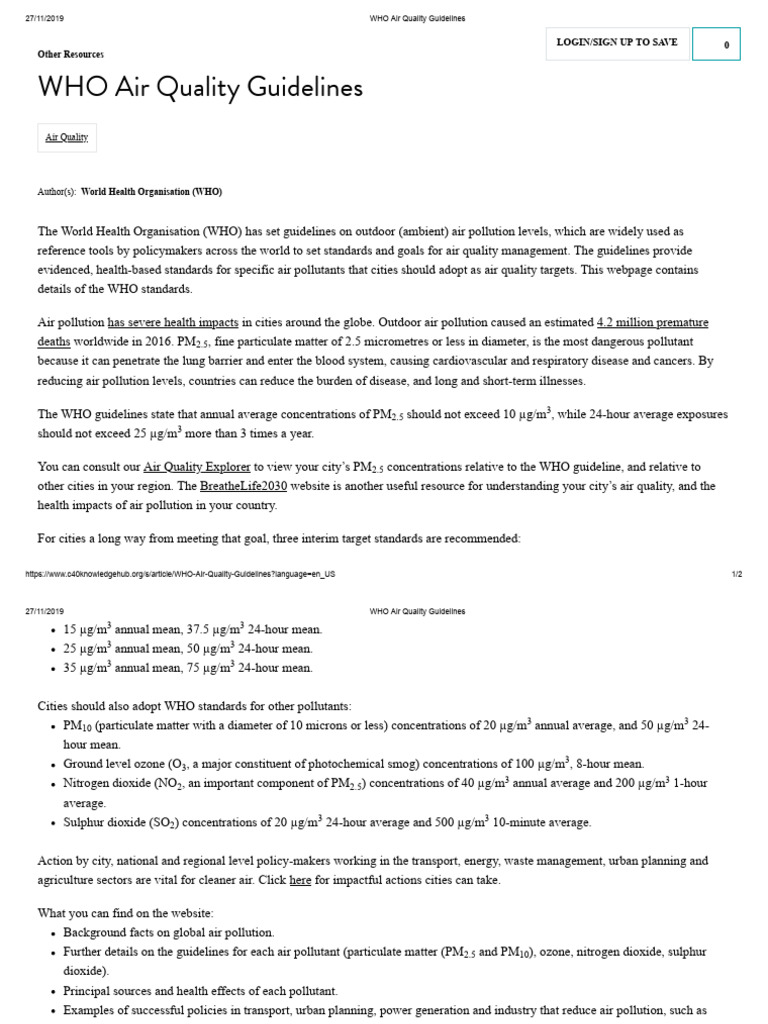 WHO Air Quality Guidelines Summary | PDF | Air Pollution | Particulates