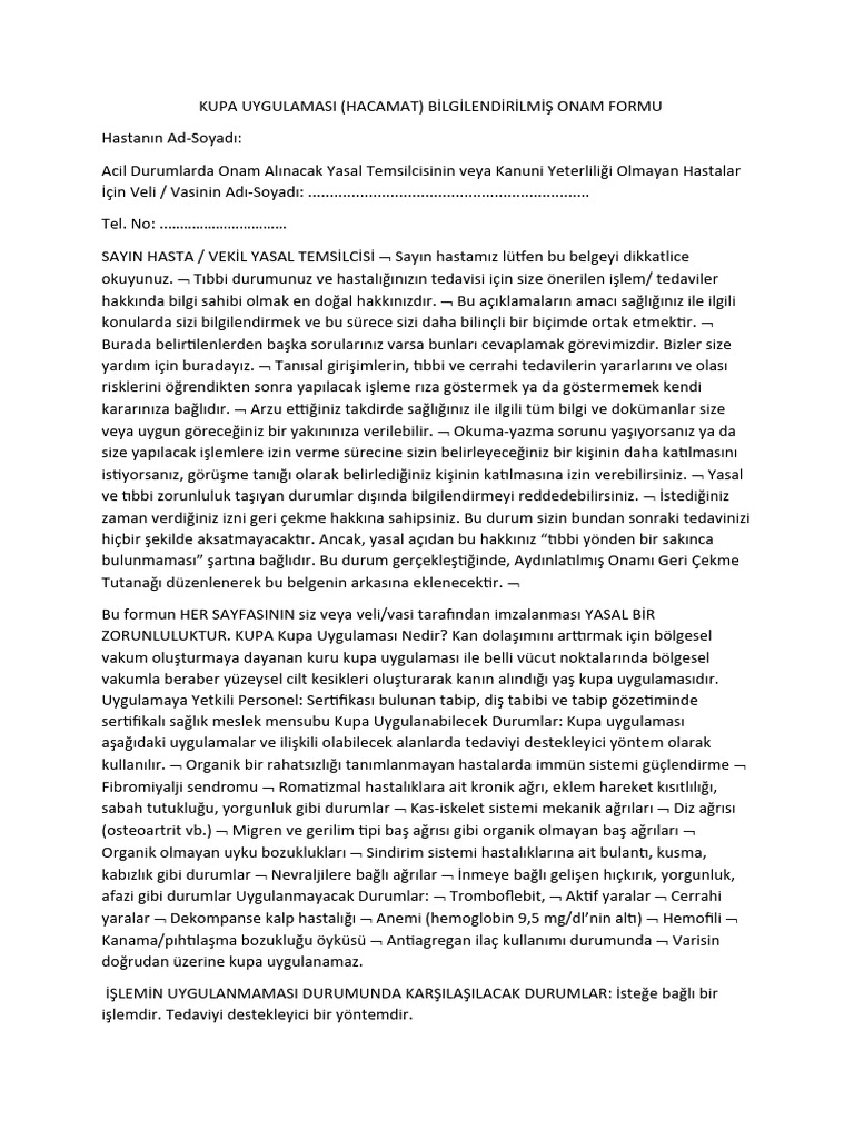 Kupa Uygulamasi Onam Formu | PDF
