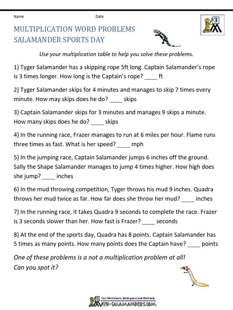 Salamander Sports Day Math Problems | PDF