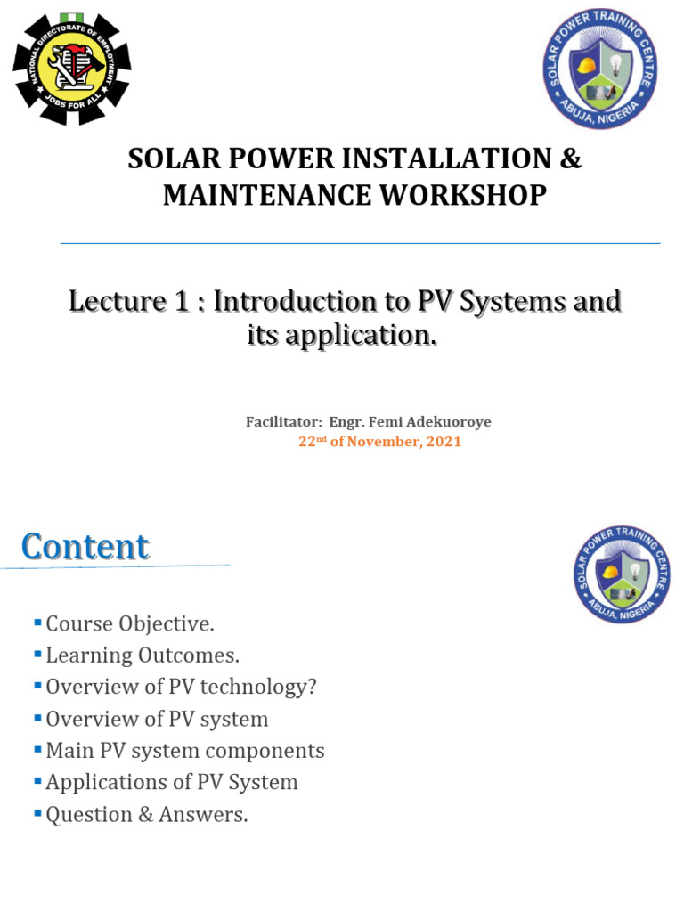 Introduction To PV System | PDF | Rechargeable Battery | Photovoltaics