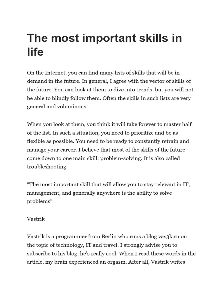 The Most Important Skills In Life Pdf Decision Making Experience 