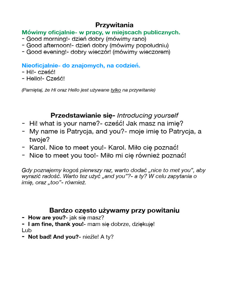 Angielski Lekcja 1 - Zaimki Osobowe | PDF