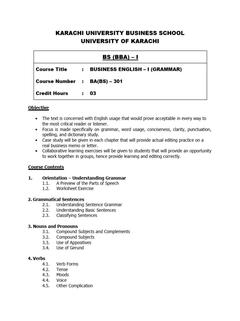 Business English Grammar Course Overview | PDF | English Language | Verb