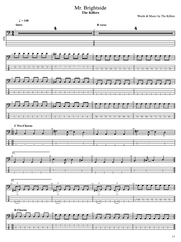 Killers (The) - Mr. Brightside BASS - DJL | PDF