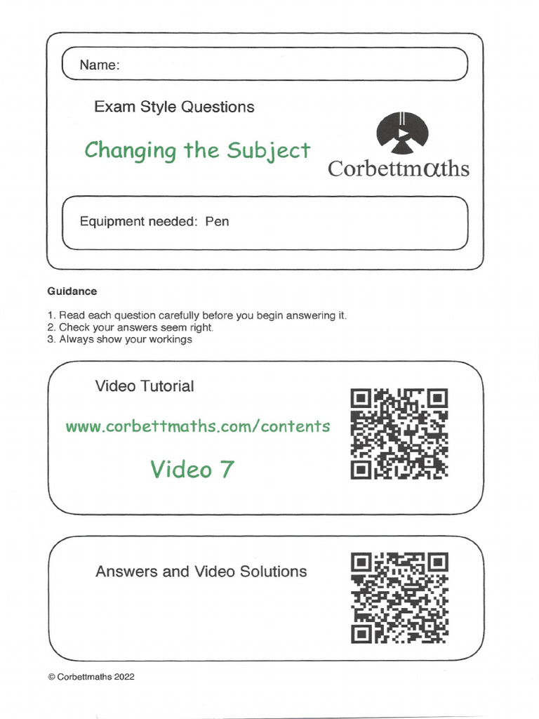 Changing The Subject Answers | PDF