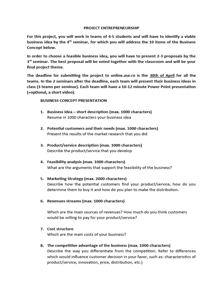 Business Project Proposal Guidelines | PDF | Entrepreneurship ...