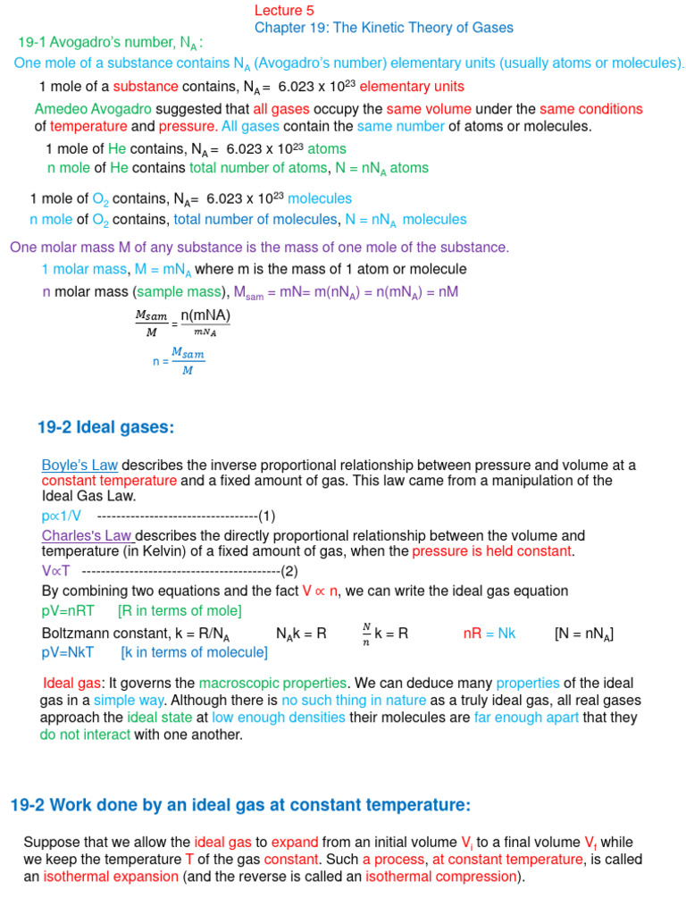 Chapter 19: The Kinetic Theory of Gases | PDF | Gases | Mole (Unit)