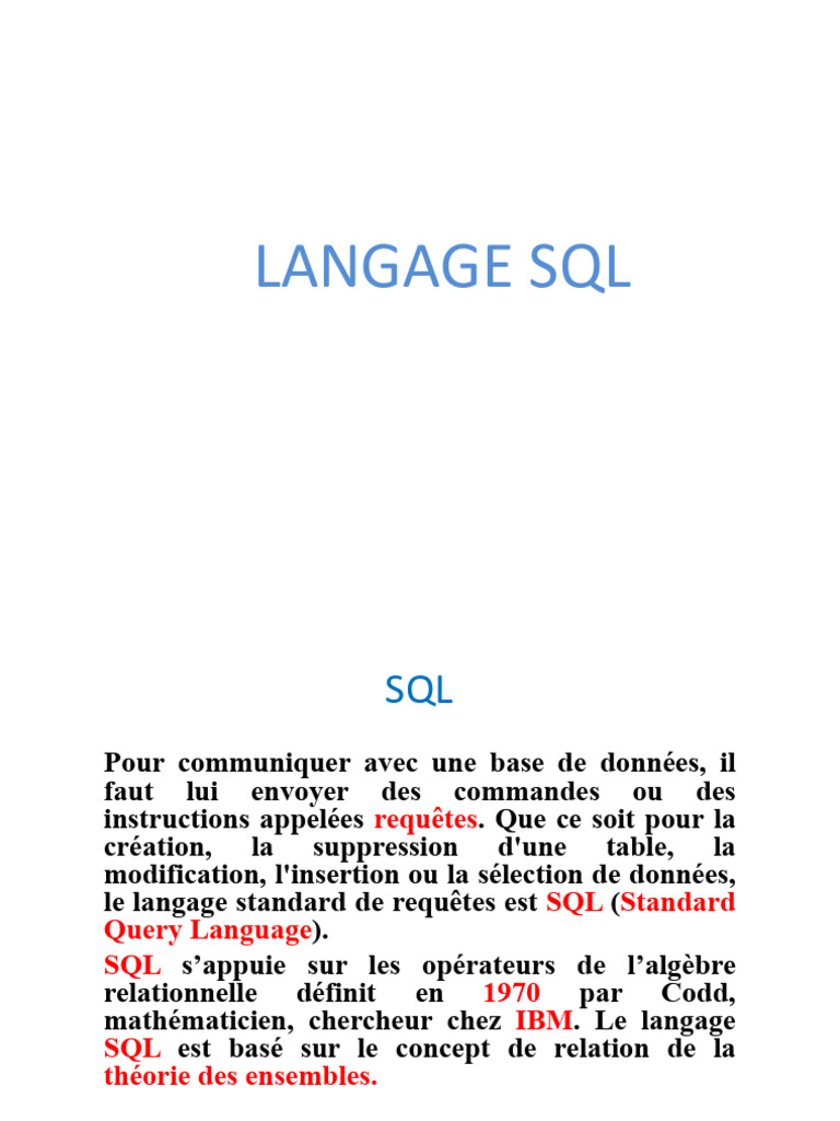 Introduction au Langage SQL et Création de Tables | PDF | SQL | Langage de programmation
