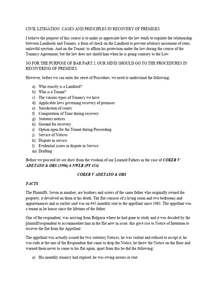Civil Litigation Cases and Principles in | PDF | Leasehold Estate ...