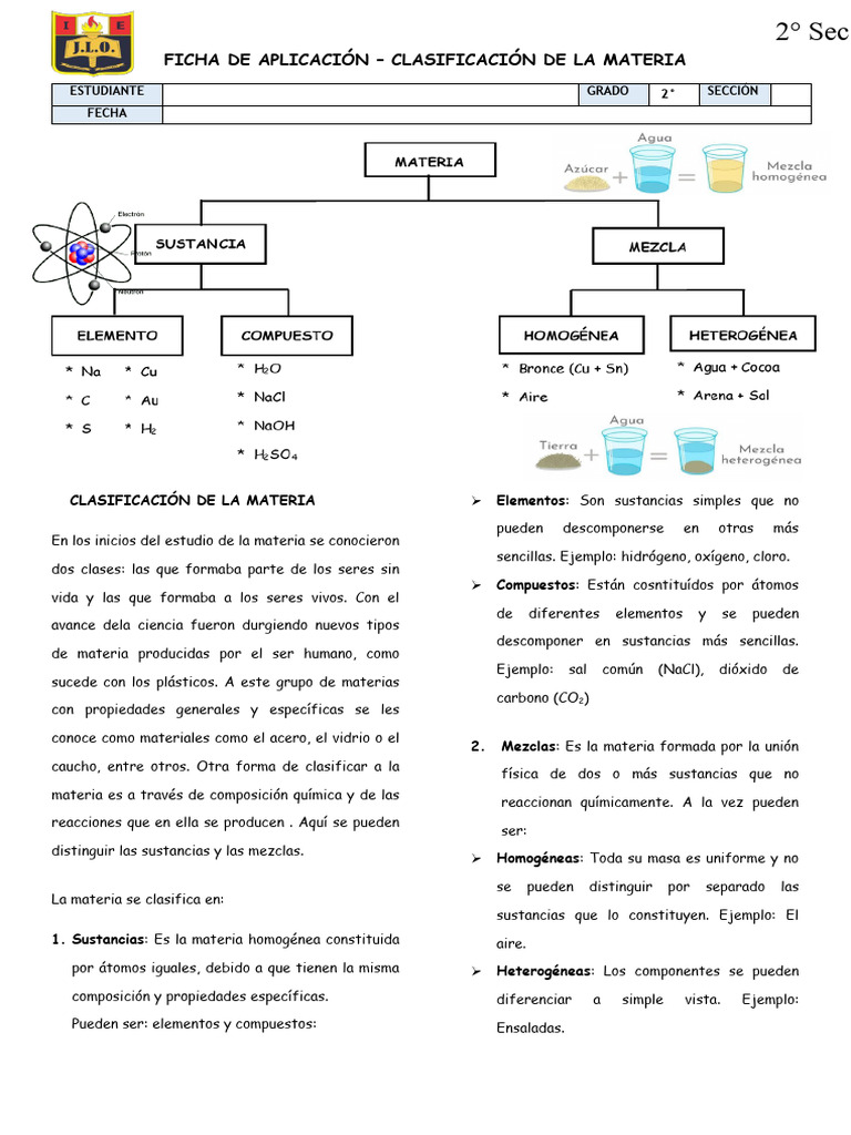 Ficha de Actividad - Clasificación de La Materia | PDF | Sustancias ...