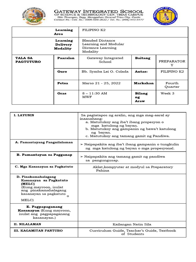 K2 Blended Learning Lesson Plans | PDF | Curriculum | Learning