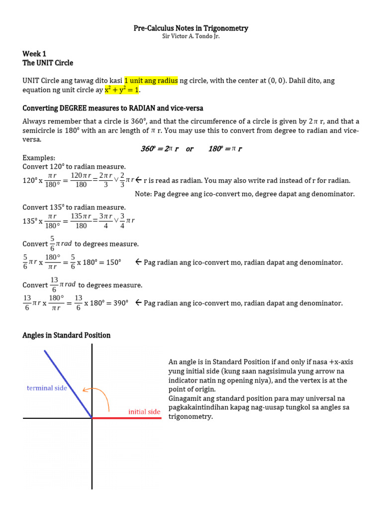 PreCal Notes Trigo | PDF | Trigonometric Functions | Mathematics