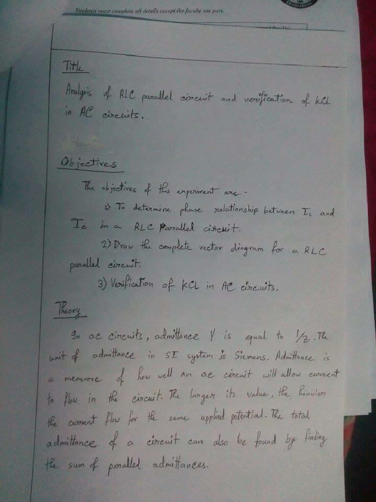AC LAB 4(Analysis of RLC parallel circuit and verification of KCL in AC circuits)-acs | PDF
