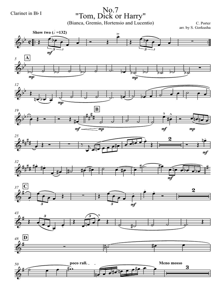 No.7 - Tom, - Dick - or - Harry - Parts - Reduced - Clarinet in BB I | PDF