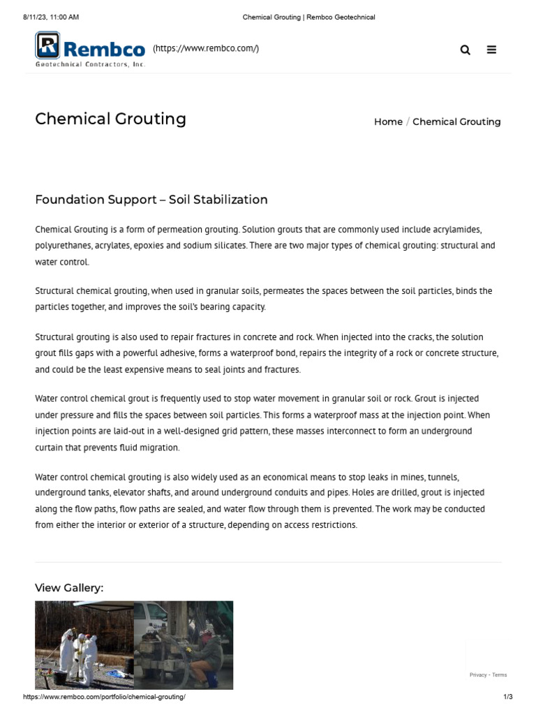 Chemical Grouting - Rembco Geotechnical | PDF