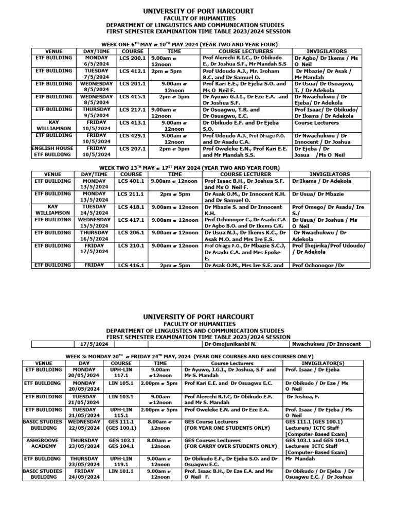Updated First Semester Exam Timetable | PDF | Communication | Social ...