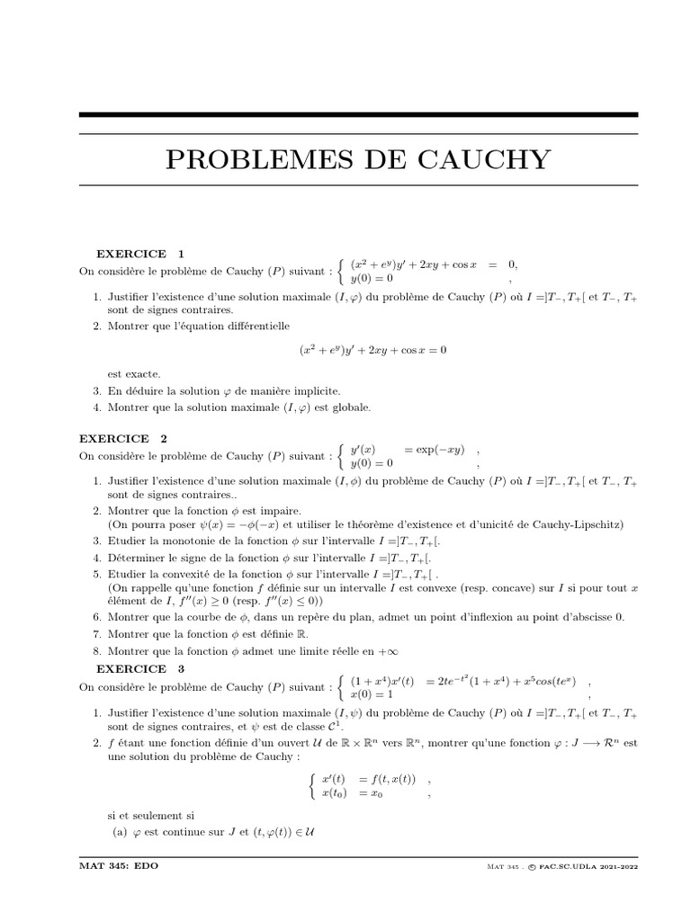 Problèmes de Cauchy en Équations Différentielles | PDF | Géométrie | Calcul