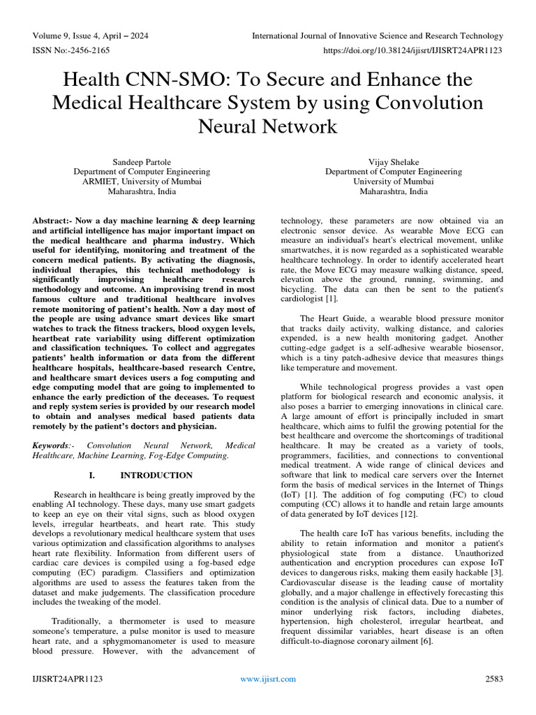 Health CNN-SMO: To Secure and Enhance The Medical Healthcare System by Using Convolution Neural ...