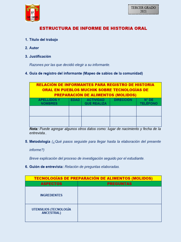 Estructura de Informe de Historia Oral | PDF