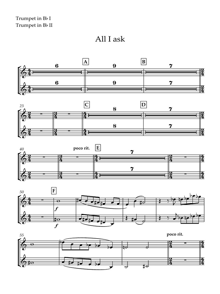 All I Ask - Reduced - Trumpet in BB I, Trumpet in BB II | PDF | Musical Compositions | Poetics
