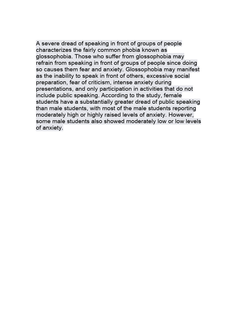 Understanding Glossophobia: Fear of Public Speaking | PDF