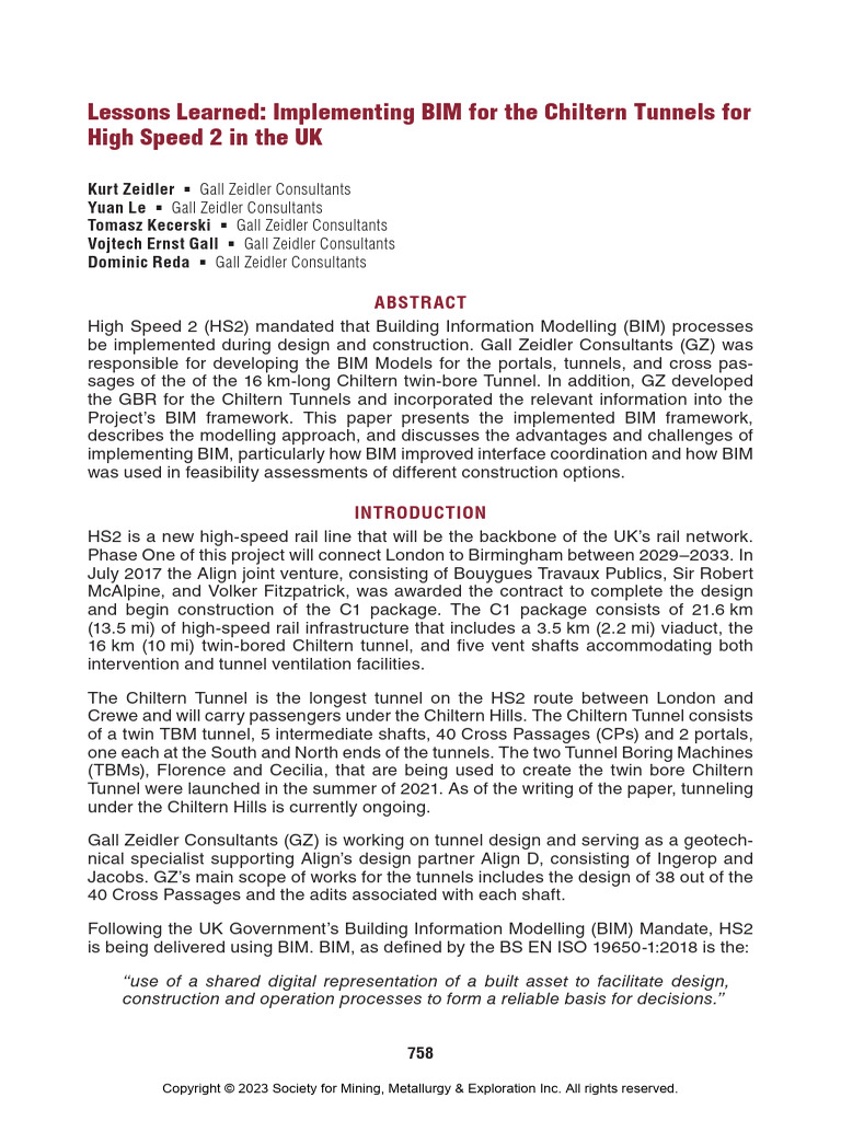 Lessons Learned Implementing BIM For The Chiltern Tunnels For High Speed 2 in The UK | PDF ...