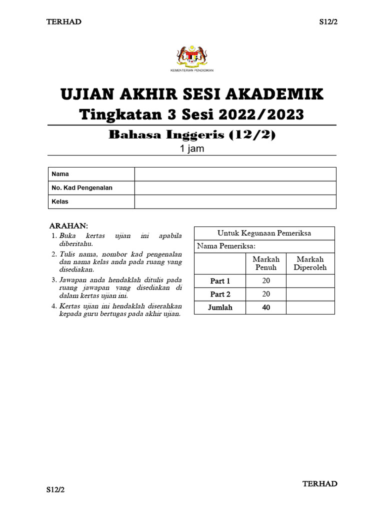 BI Ting 3 UASA 2022 | PDF