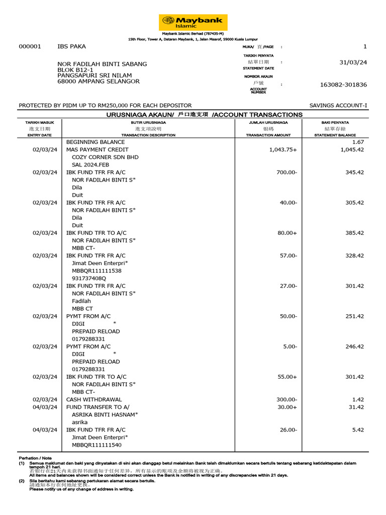 Account Transactions Summary | PDF | Financial Services | Corporations