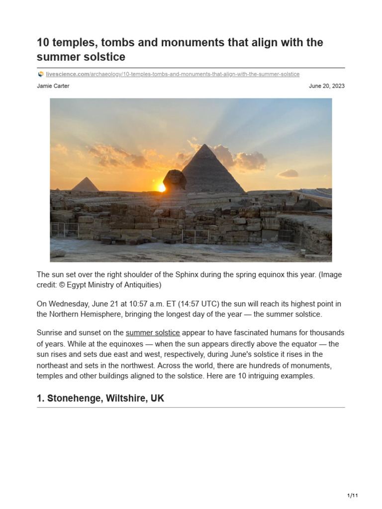 Summer Solstice: 10 Aligned Monuments | PDF | Sunset | Stonehenge