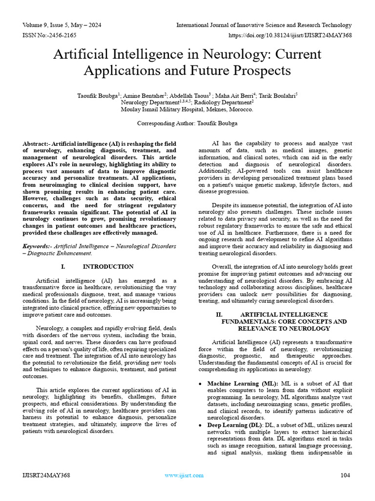 Artificial Intelligence in Neurology: Current Applications and Future ...