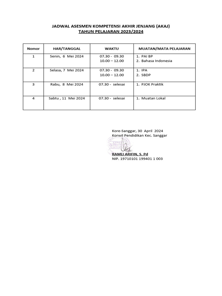 Jadwal Akaj Tahun 2024 | PDF