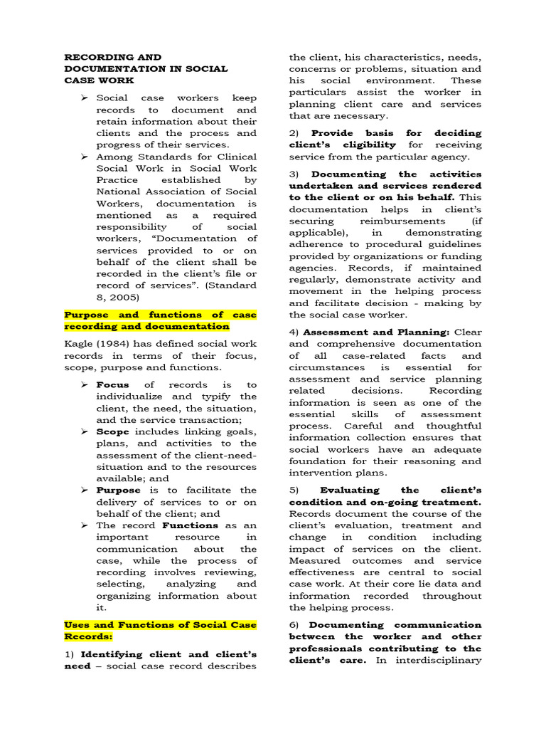 Recording And Documentation In Social Case Work Pdf Social Work