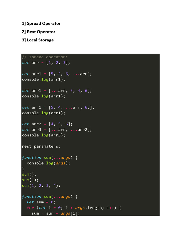 Spread Rest Operator Locastorage1 | PDF | Teaching Methods & Materials ...
